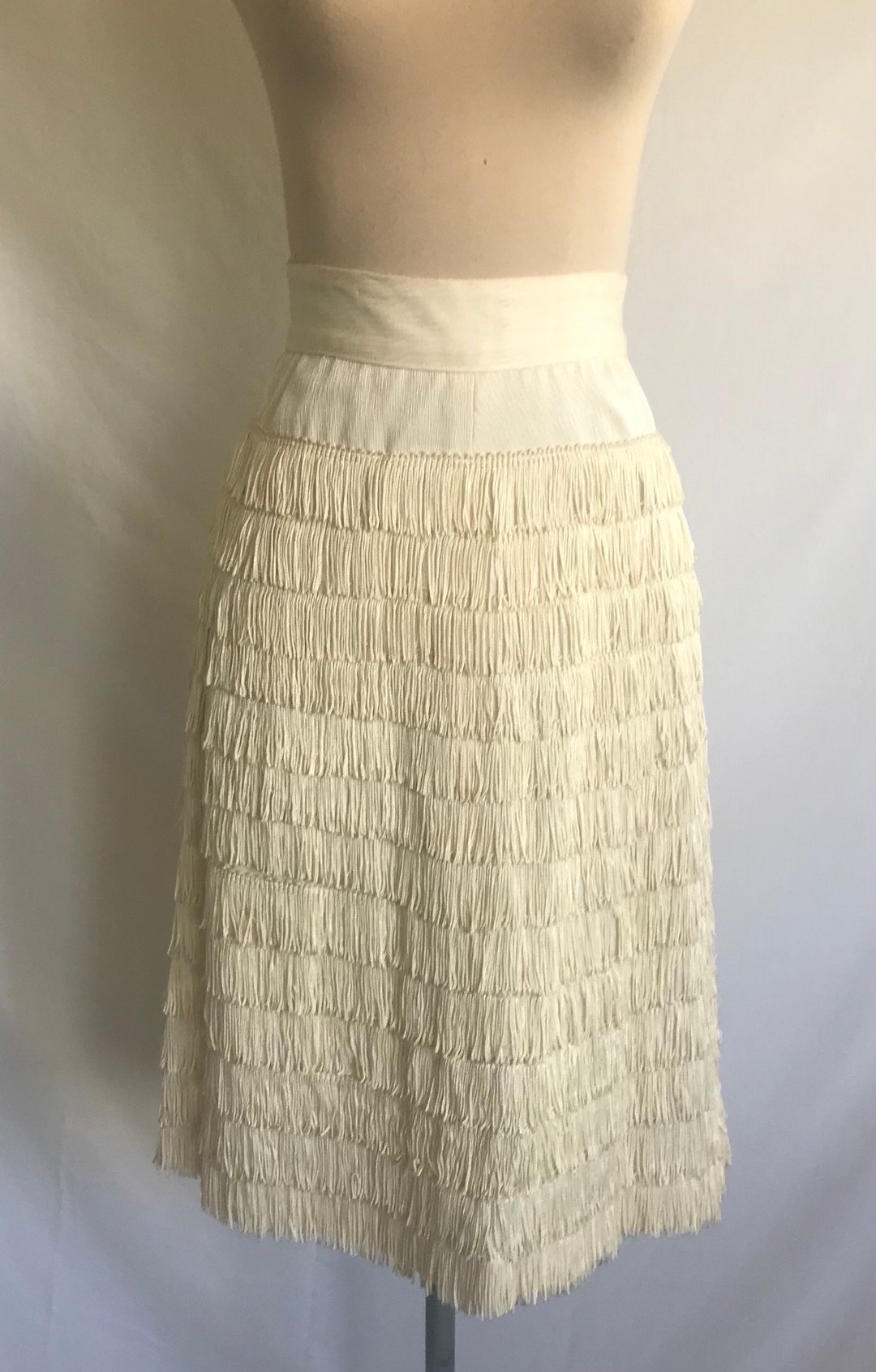 1950s Cream FRINGE A Line Skirt - Rockabilly Fringe Skirt - Flapper ...