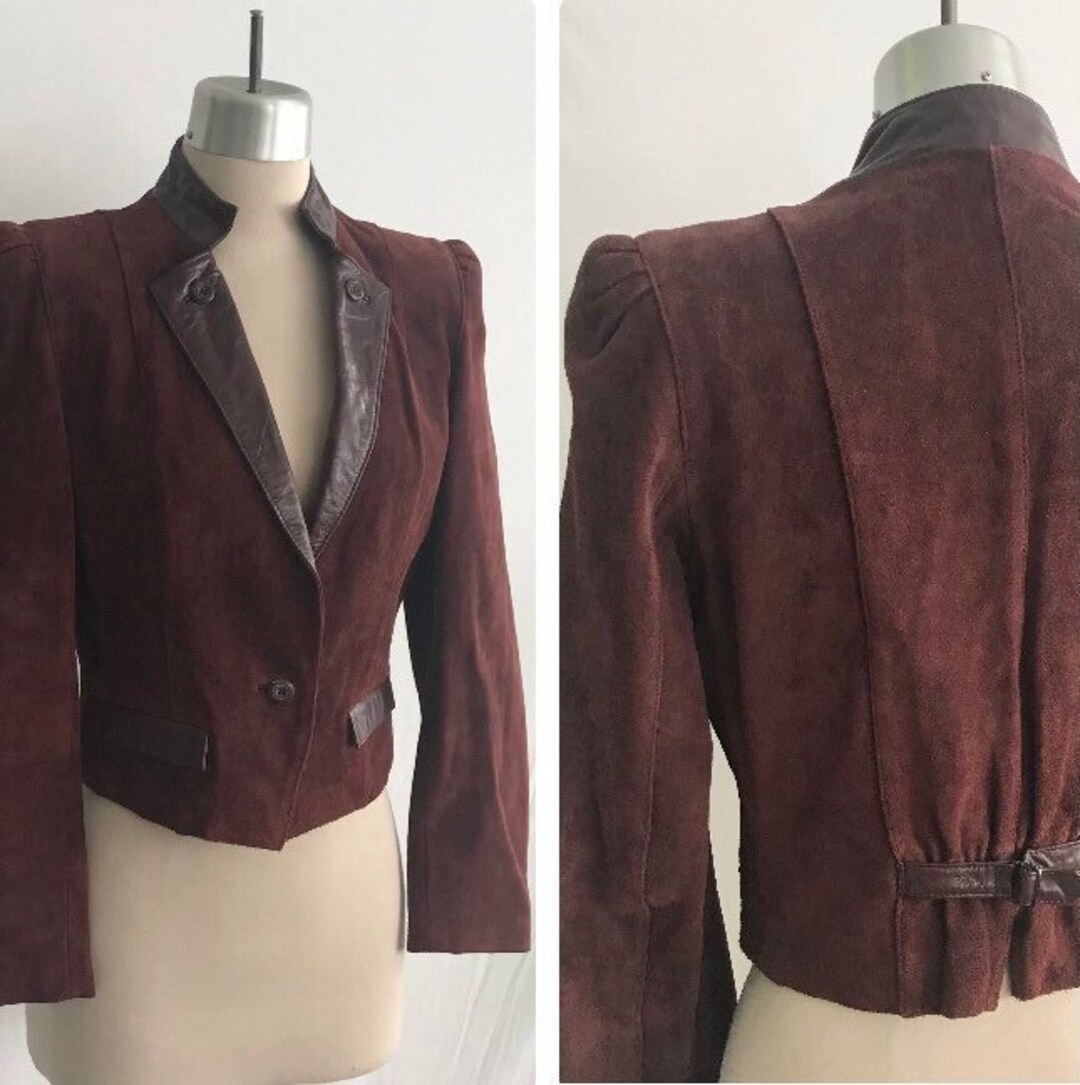 1980s WILSONS Maroon Leather Puff Sleeve Cropped Jacket Boho Leather ...