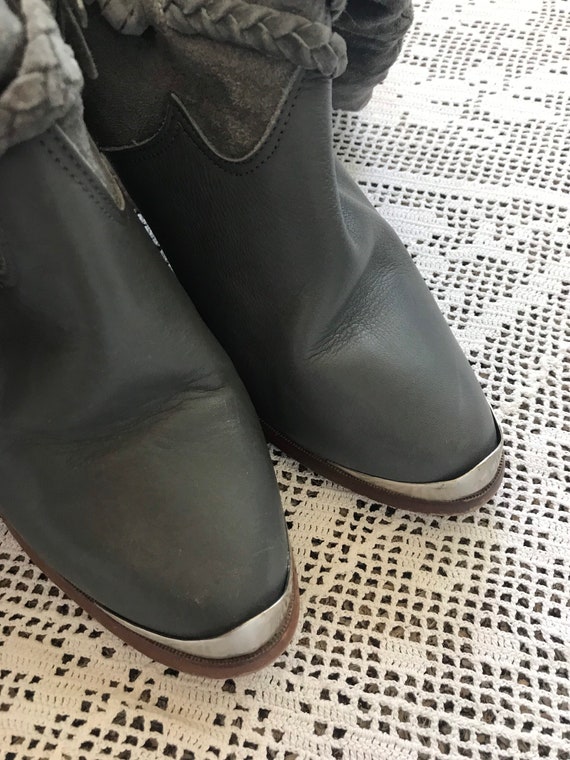 1980s Kinney Gray Suede Leather Boots - Wood Heel, Si… - Gem