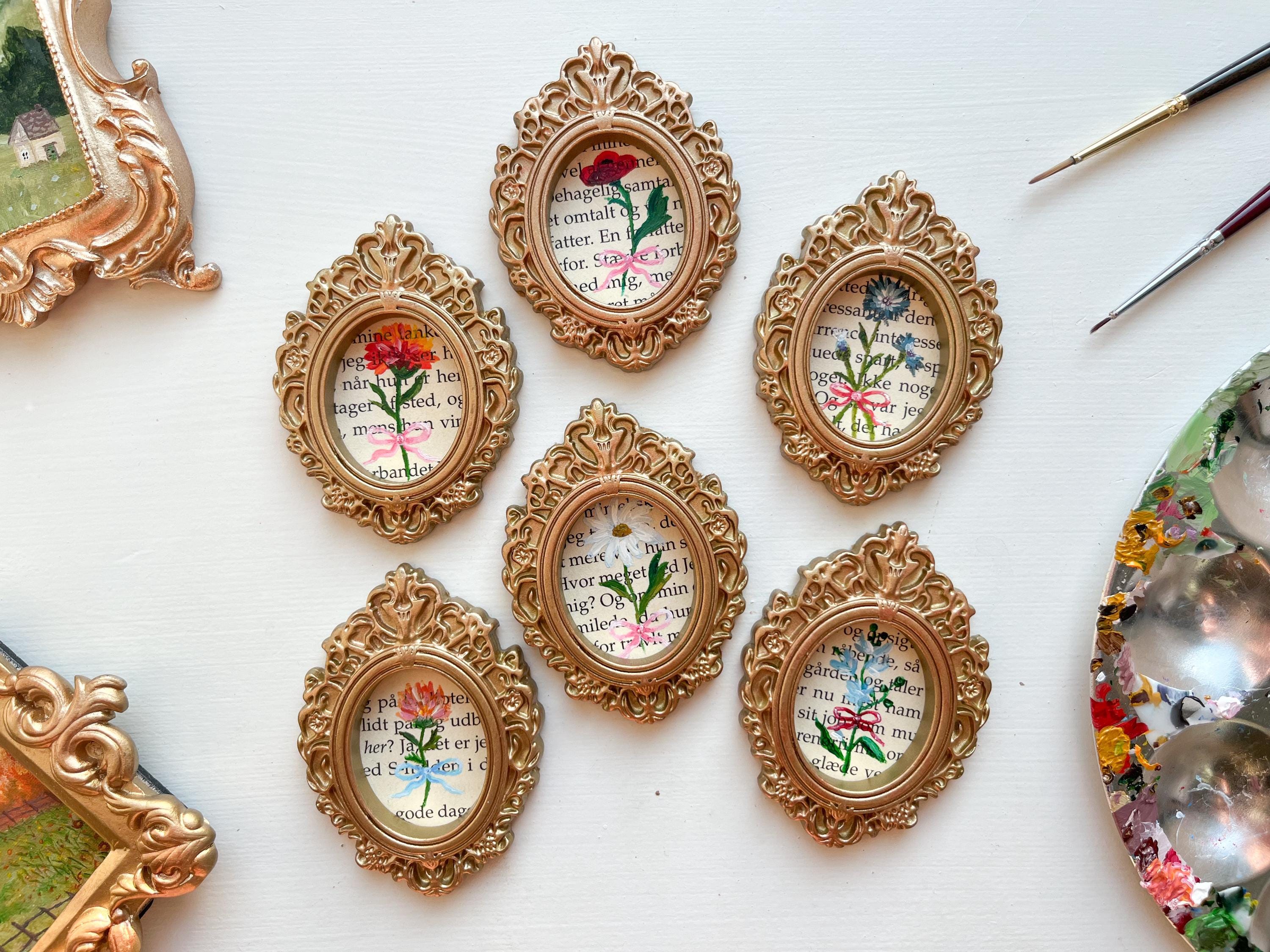 Mini Original Acrylic Painting Magnets Tiny Birth Flowers Vintage ...