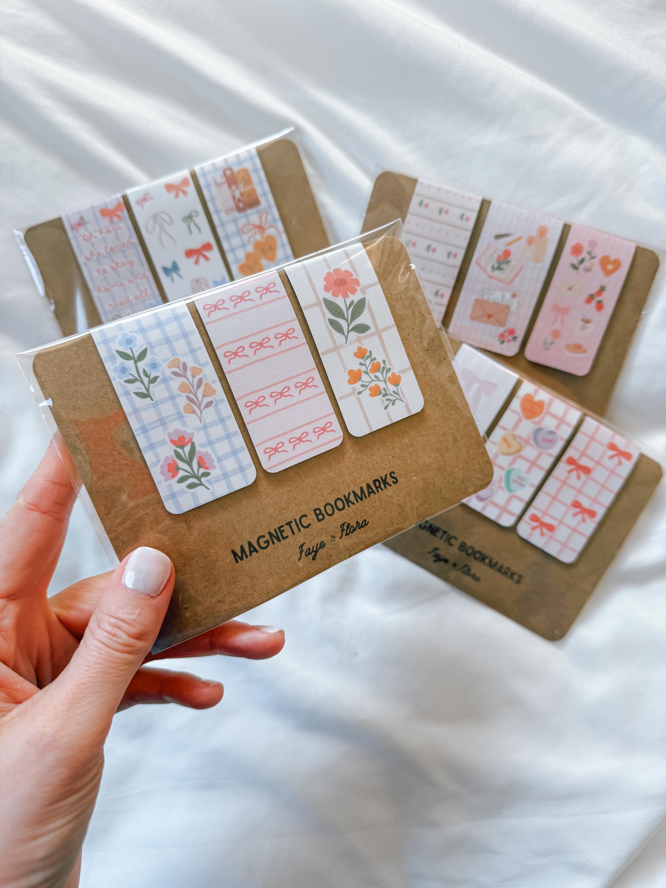 Trio of Matte Magnetic Bookmarks - Coquette - Cottagecore Floral ...