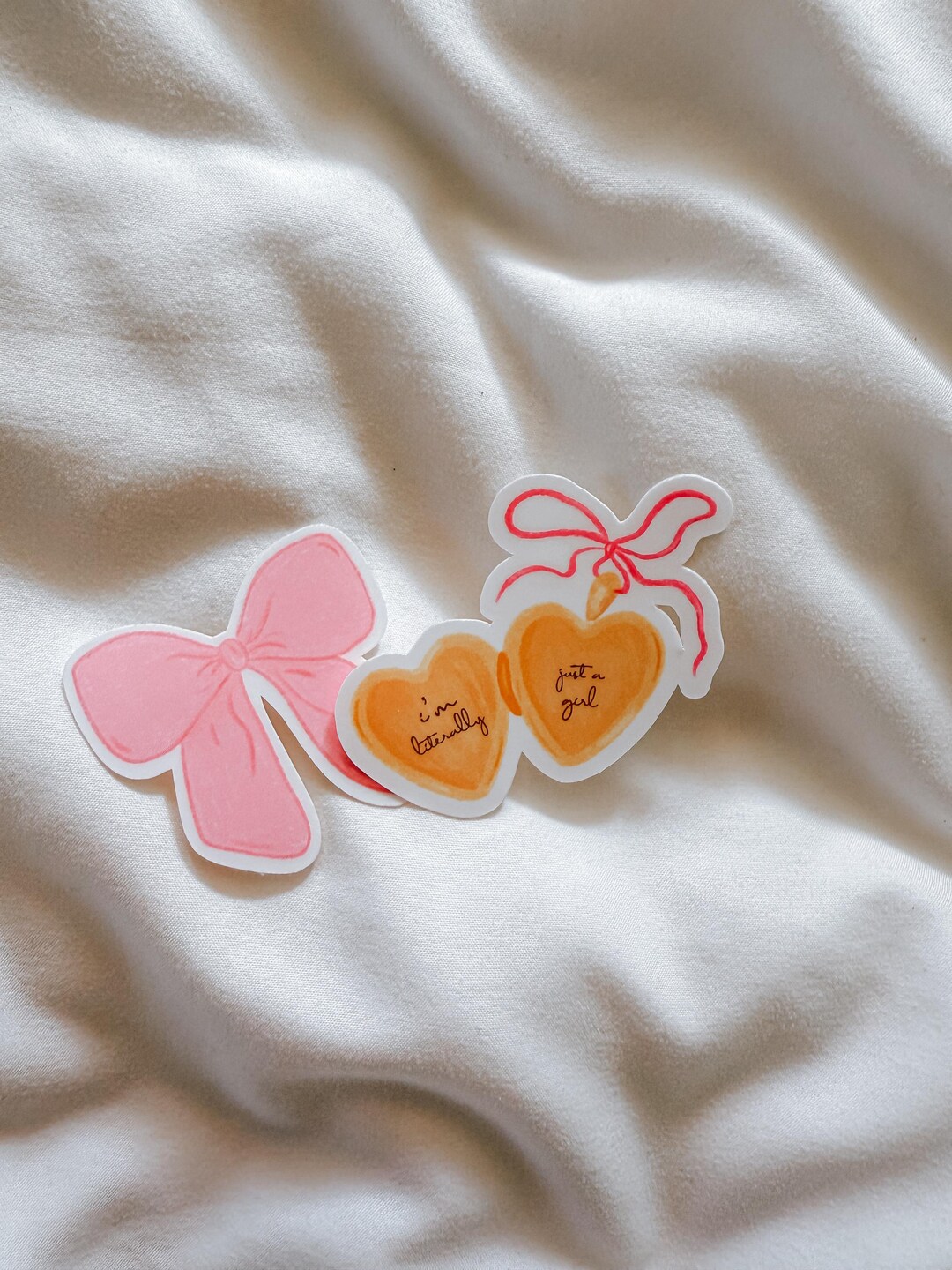 Duo of Pink Ribbon Bow + Pink Locket Stickers- Valentines Duo - Matte ...