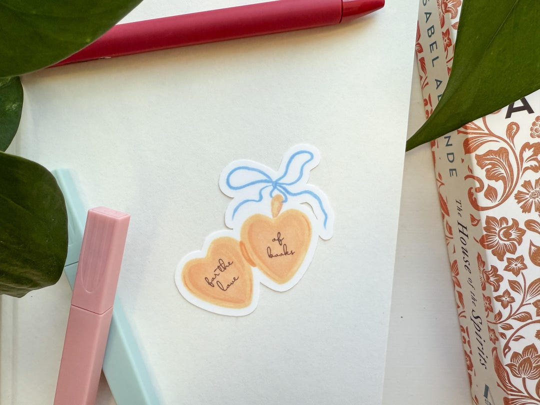 For the Love of Books Locket With Blue Bow Ribbon Matte Die Cut Sticker ...