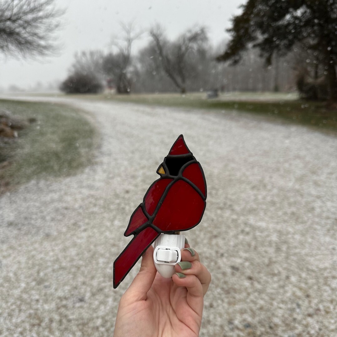 Handmade Cardinal Stained Glass Night Light - Etsy