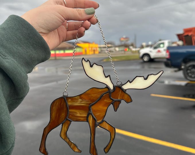 Handmade Moose Stained Glass Window Hanging Sun-catcher - Etsy
