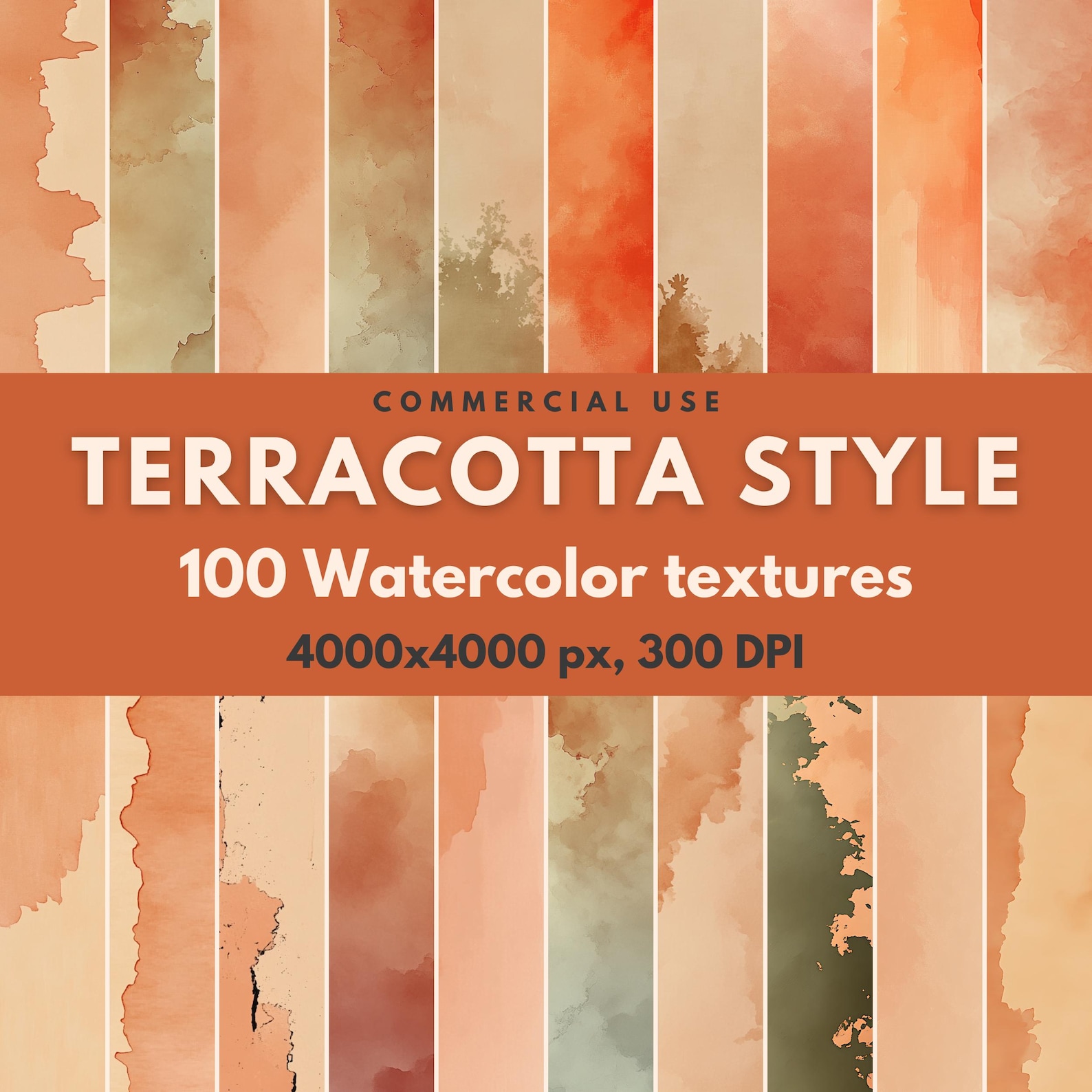 Terracotta Watercolor Texture 100 Backgrounds, 300 DPI, Burnt Orange ...