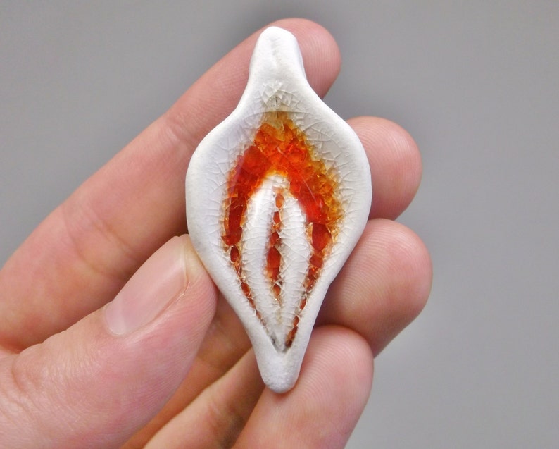 Porcelain Yoni Flower Pendant With Inner Lips, Bright Blood Orange ...