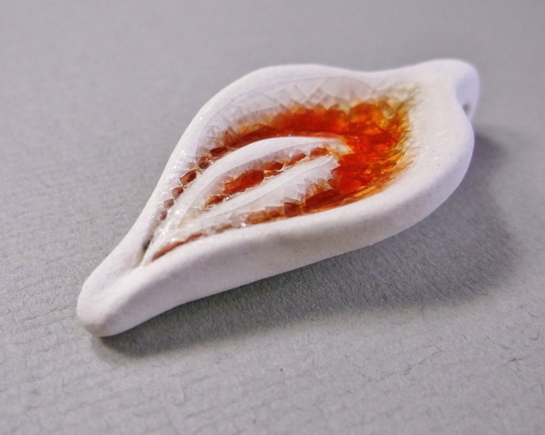Porcelain Yoni Flower Pendant With Inner Lips, Bright Blood Orange ...