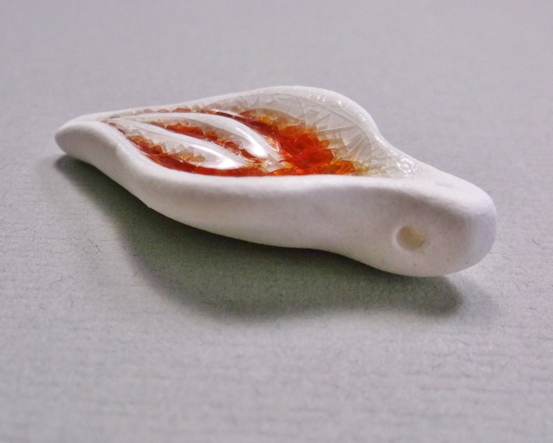 Porcelain Yoni Flower Pendant With Inner Lips, Bright Blood Orange ...