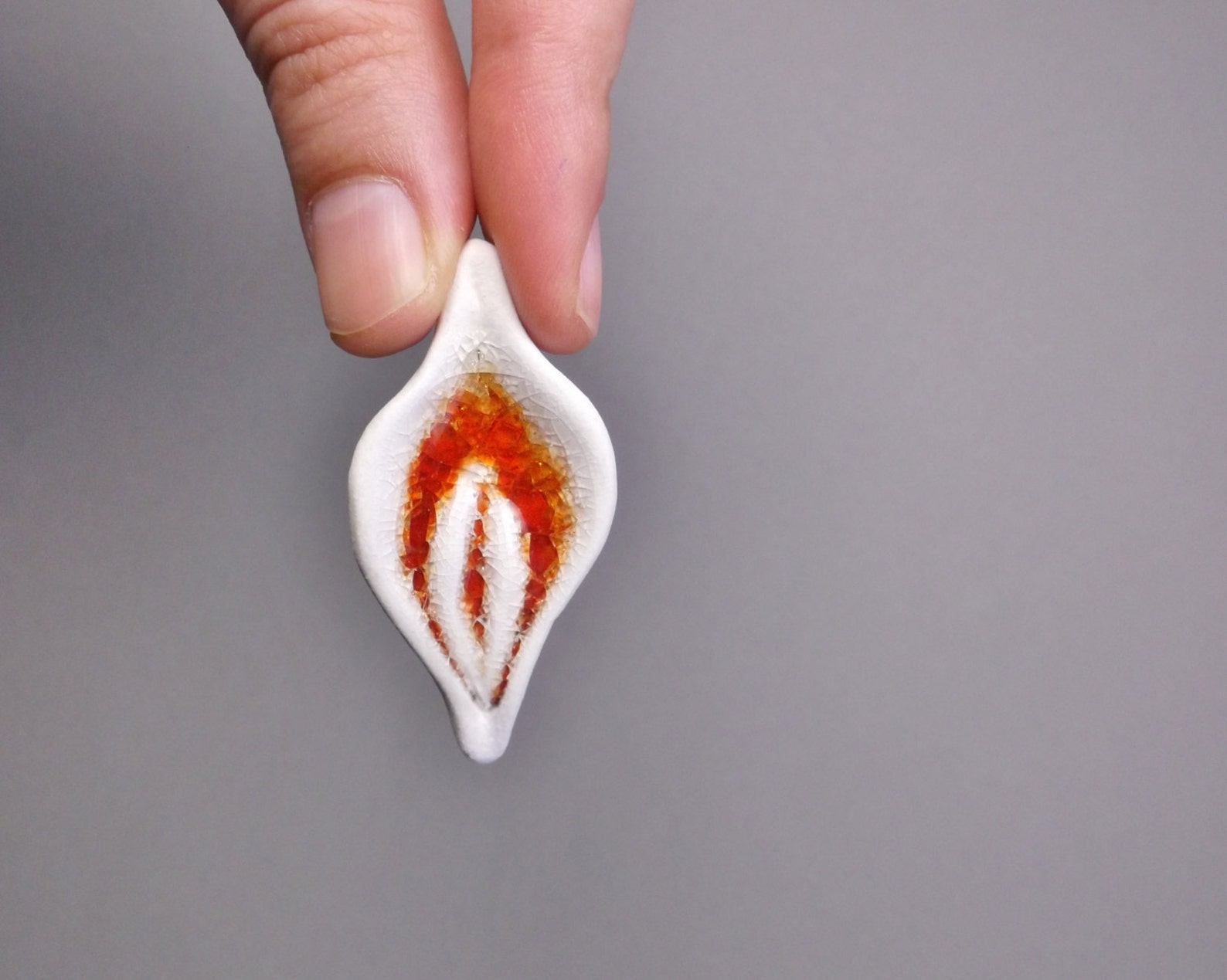 Porcelain Yoni Flower Pendant With Inner Lips, Bright Blood Orange ...