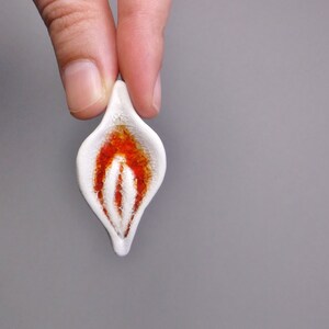 Porcelain Yoni Flower Pendant With Inner Lips, Bright Blood Orange ...