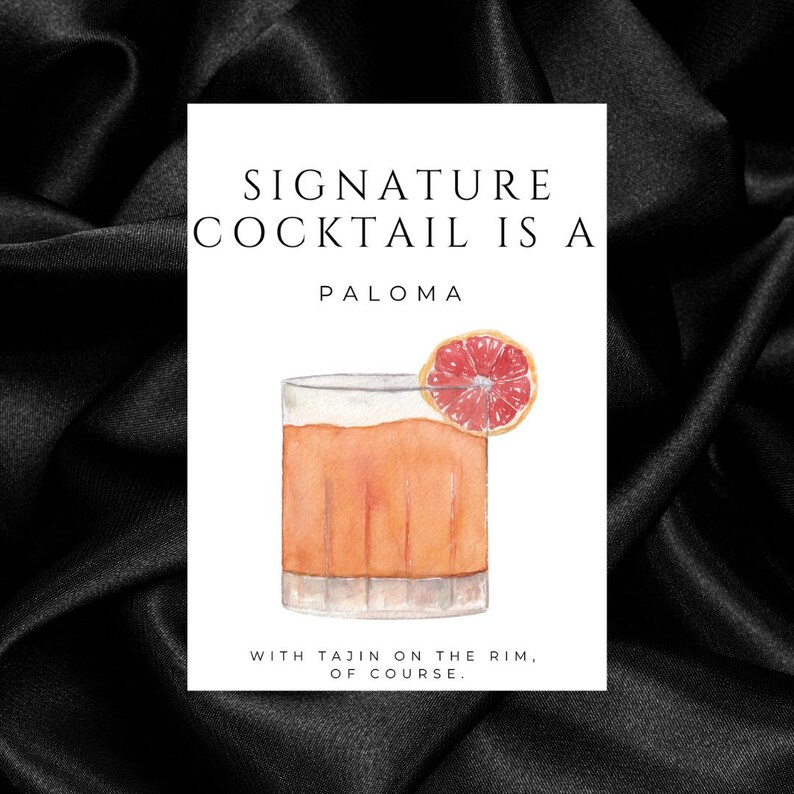 Paloma Signature Cocktail Drink Sign, Editable Template, Instant ...