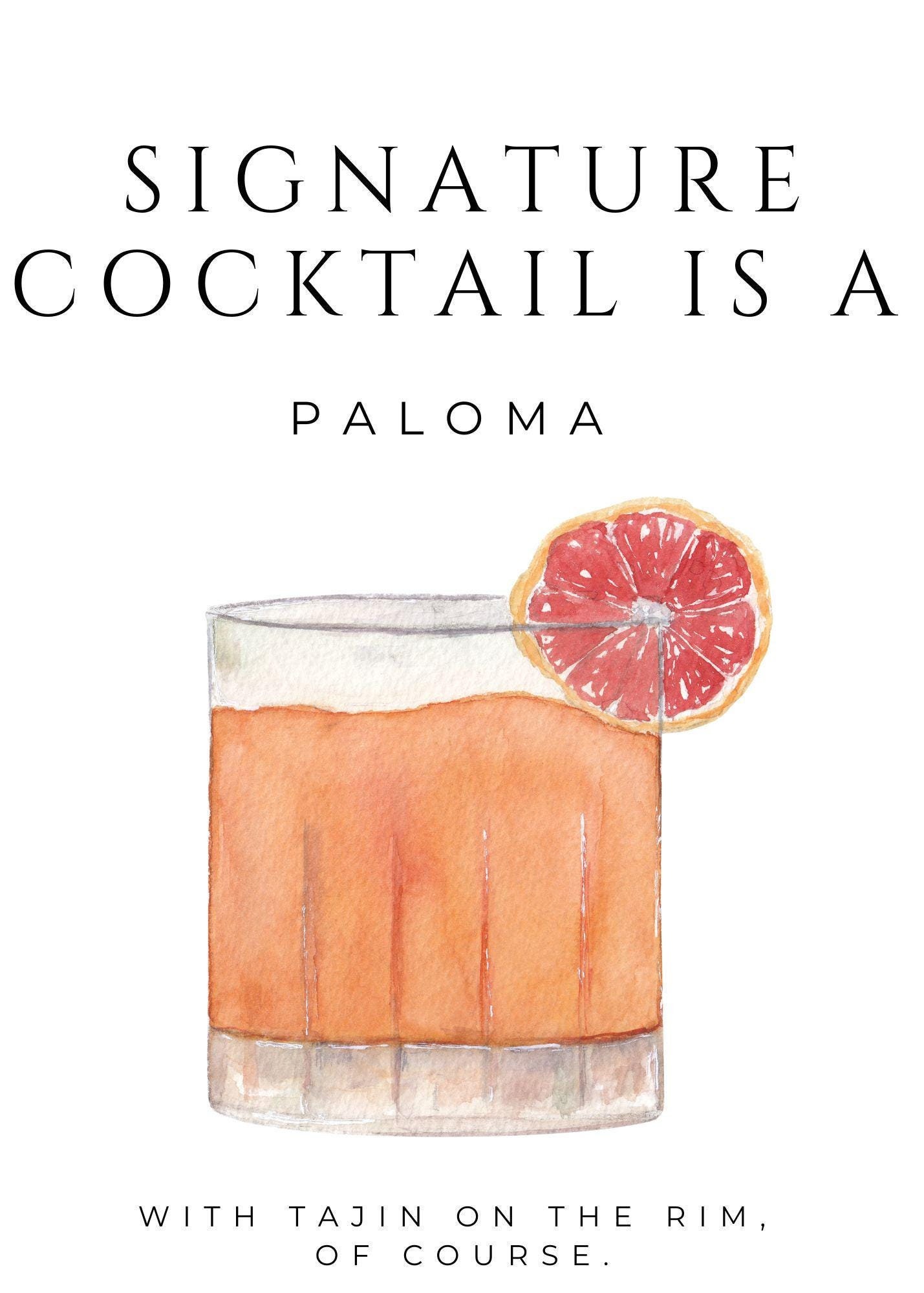 Paloma Signature Cocktail Drink Sign, Editable Template, Instant ...