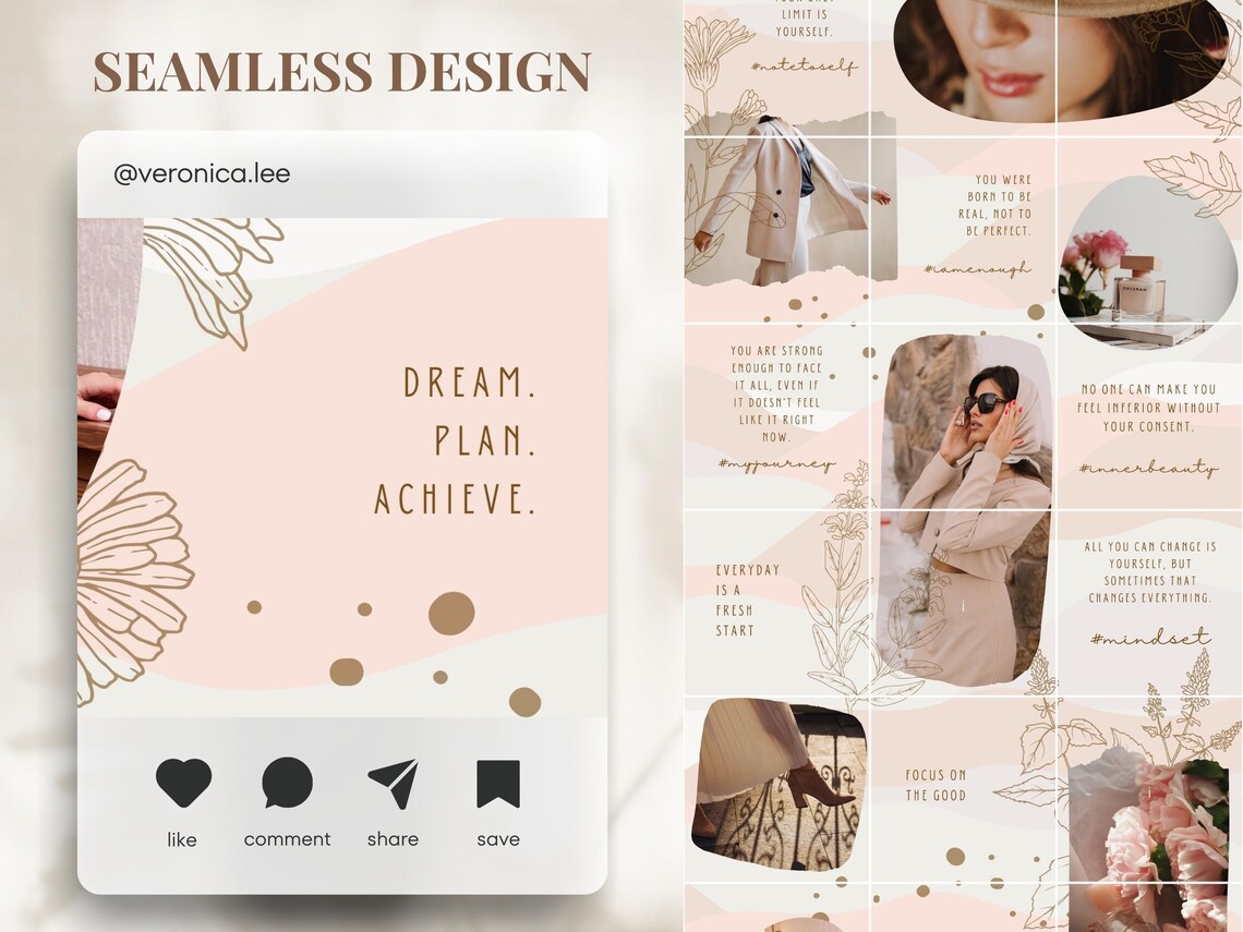 Peach Pink Instagram Puzzle, Elegant Canva Instagram Template Puzzle ...