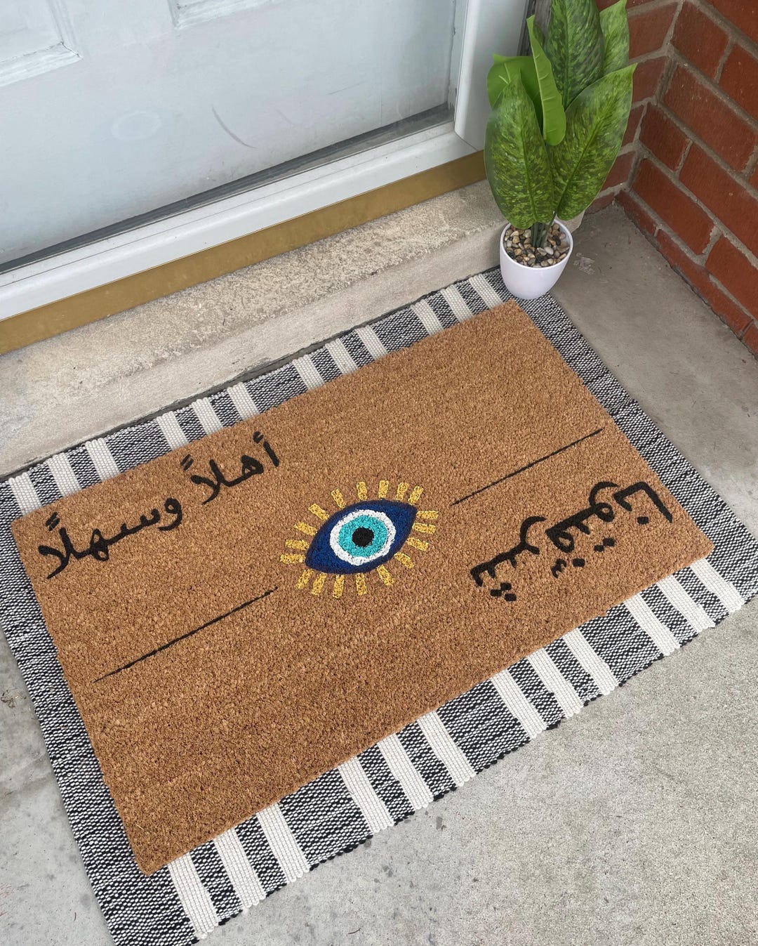 Arabic Welcome Doormat: Hand-painted Evil Eye Design - Etsy
