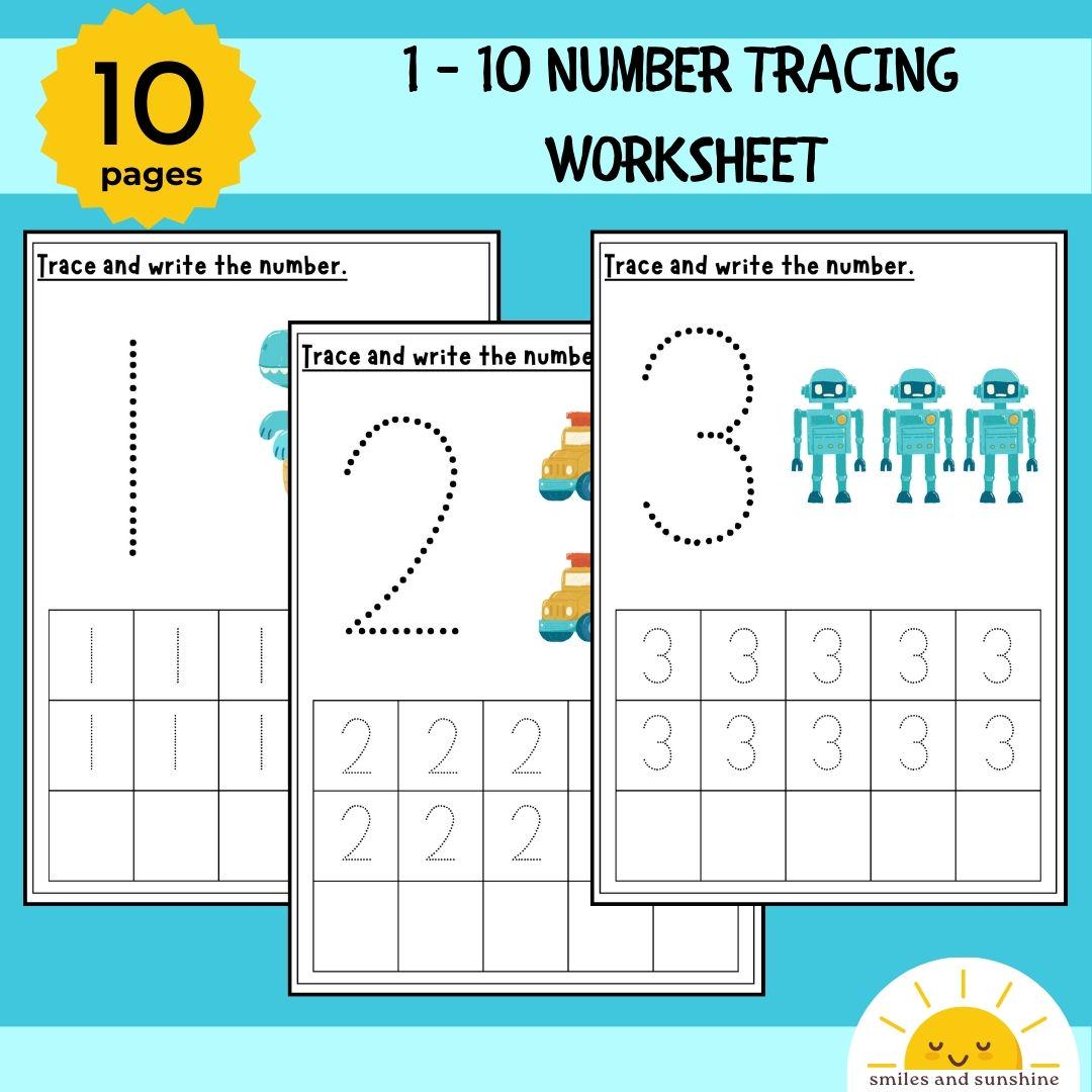 1 10 Number Tracing Printable Worksheets, 10 Pages Number Tracing and ...