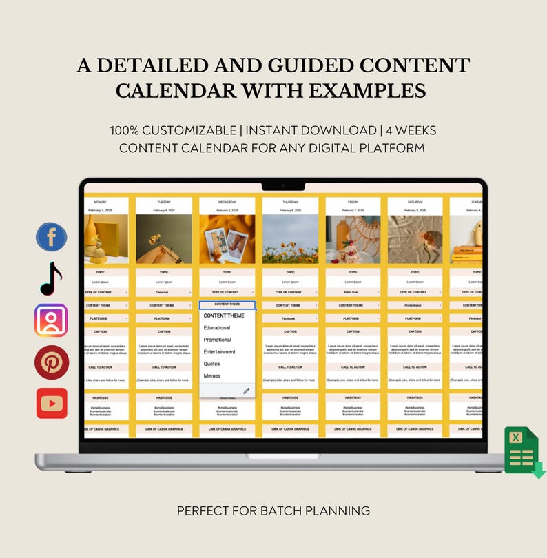 Social Media Content Calendar: Monthly Planner Google Sheet - Etsy