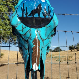 Hand Painted Cow Skull Turquoise - Etsy