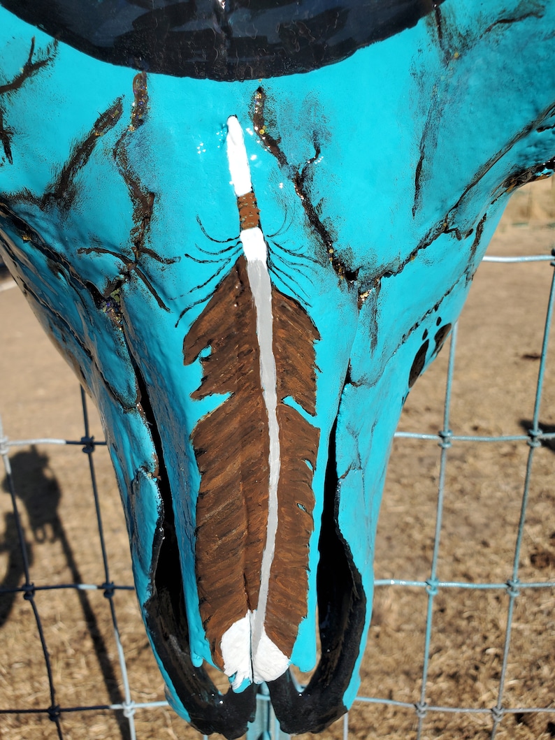 Hand Painted Cow Skull Turquoise - Etsy