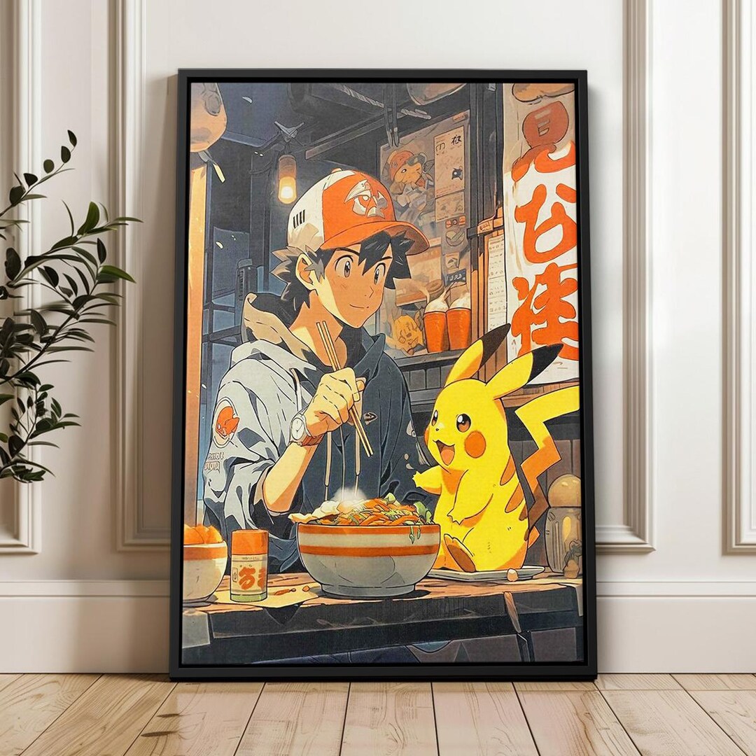Ash and Pikachu, Ramen Series Art , Pokemon, Japanese Tapestry Style ...