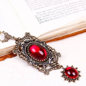 Red Renaissance Necklace, Ruby Victorian Pendant, Medieval Jewelry ...