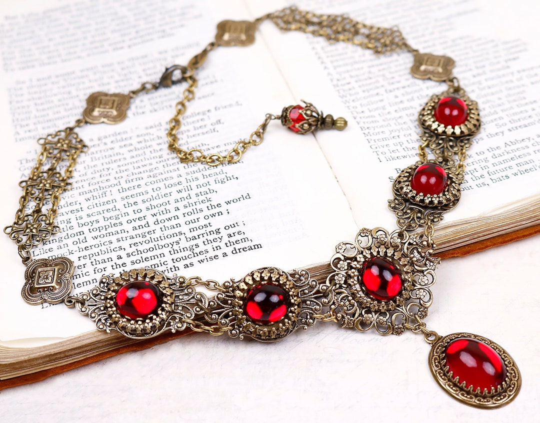 Medieval Necklace, Ruby Necklace, Red Garb, Victorian Necklace ...