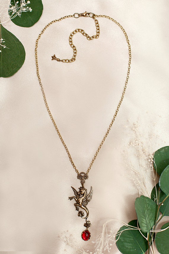 Pegasus Necklace Red Ruby Hippocampus Medieval | Etsy