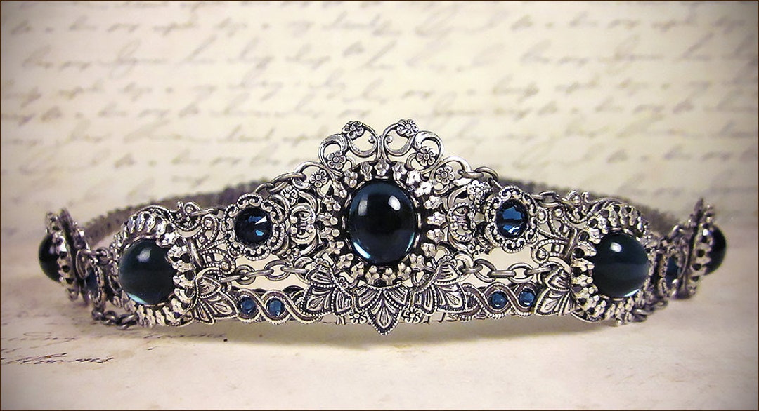 Silver Bridal Tiara Navy Dark Blue Renaissance Wedding - Etsy
