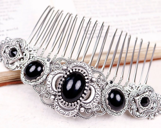 Black Flower Comb Gothic Wedding Hair Piece Black Wedding Veil Gothic ...