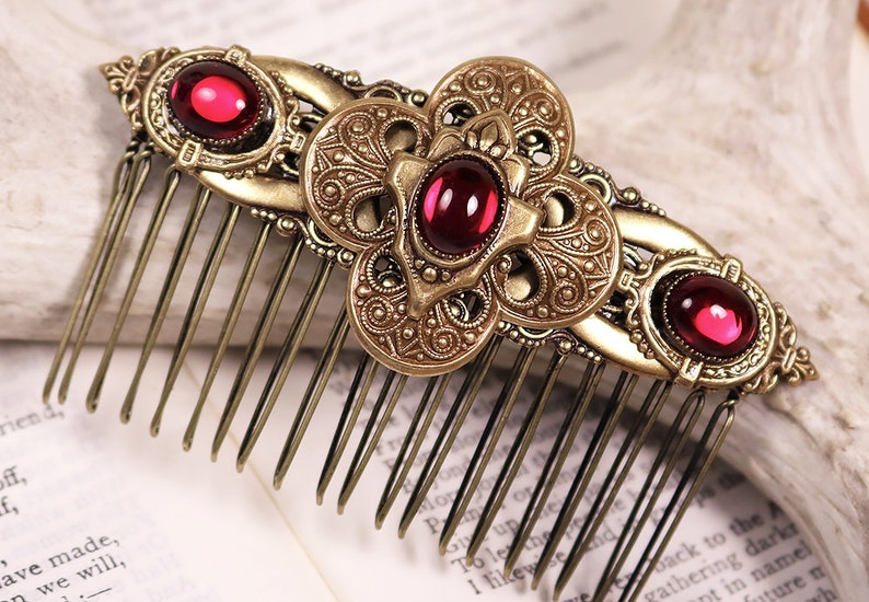 Red Bridal Comb Garnet Victorian Wedding Comb Renaissance - Etsy