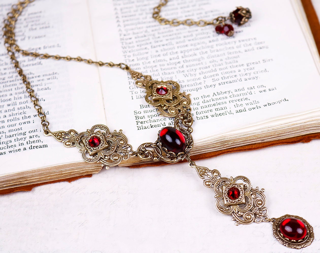 Red Renaissance Necklace Garnet Medieval Jewelry Victorian | Etsy