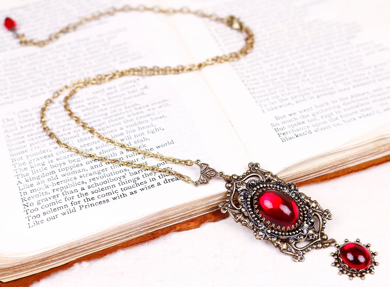Red Renaissance Necklace Ruby Victorian Pendant Medieval | Etsy