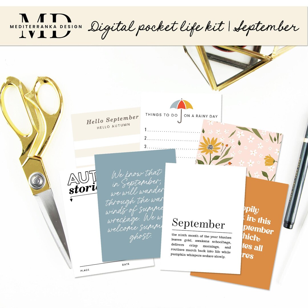 September Pocket Life Kit | Printable Autumn Journaling Cards | Digital ...