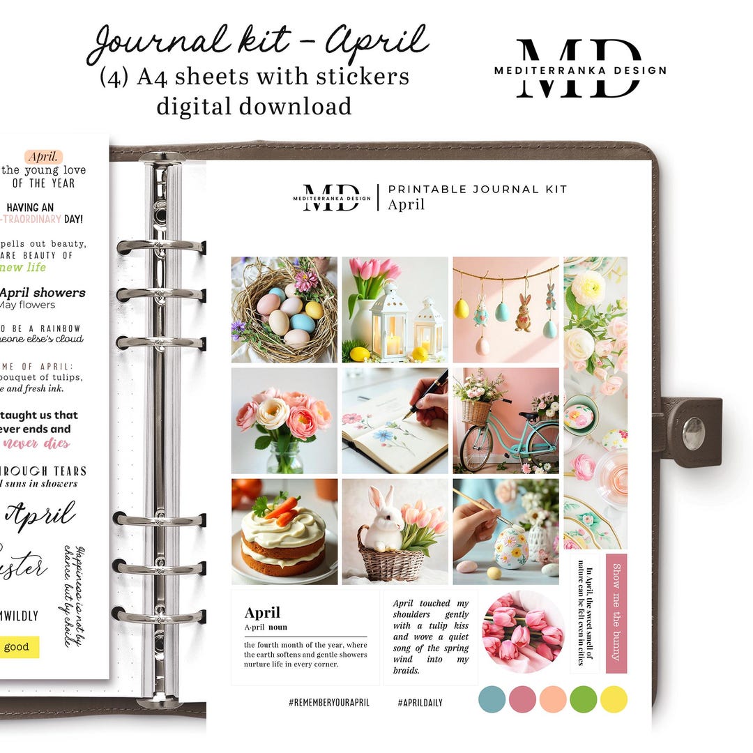April Journal Kit | Printable Aesthetic Planer Stickers | Bullet ...