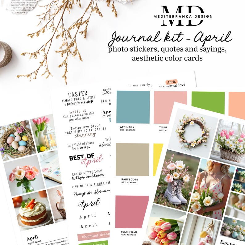 April Journal Kit | Printable Aesthetic Planer Stickers | Bullet ...