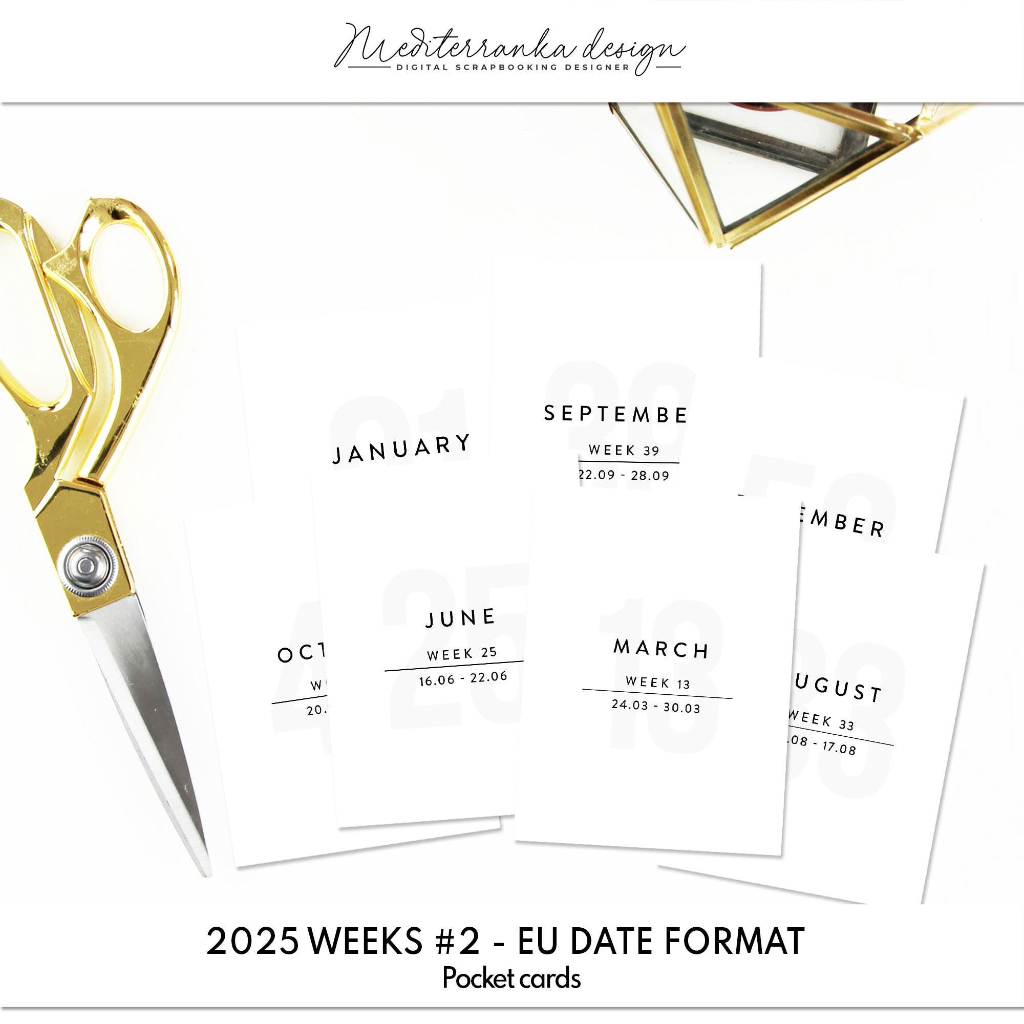 2025 Week Numbers - Printable Pocket Cards | Planner Cards | EU Date ...