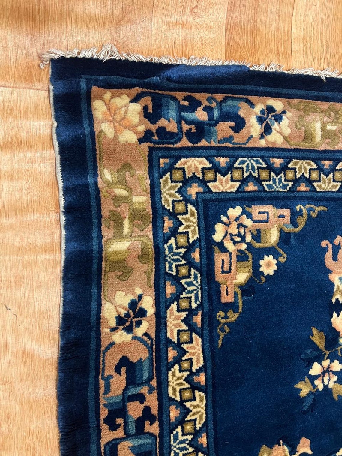 Antique Chinese Peking Wool Rug Handwoven Blue Authentic Classic Floral ...