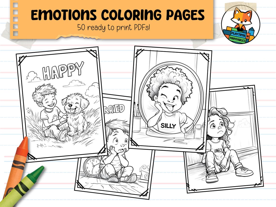 Emotions Coloring Pages for Kids - 50 Pages - Emotions - Mindfulness ...