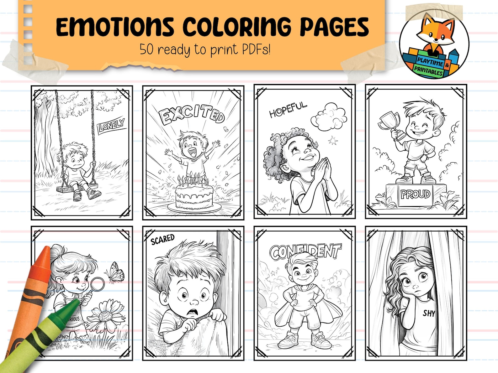 Emotions Coloring Pages for Kids - 50 Pages - Emotions - Mindfulness ...