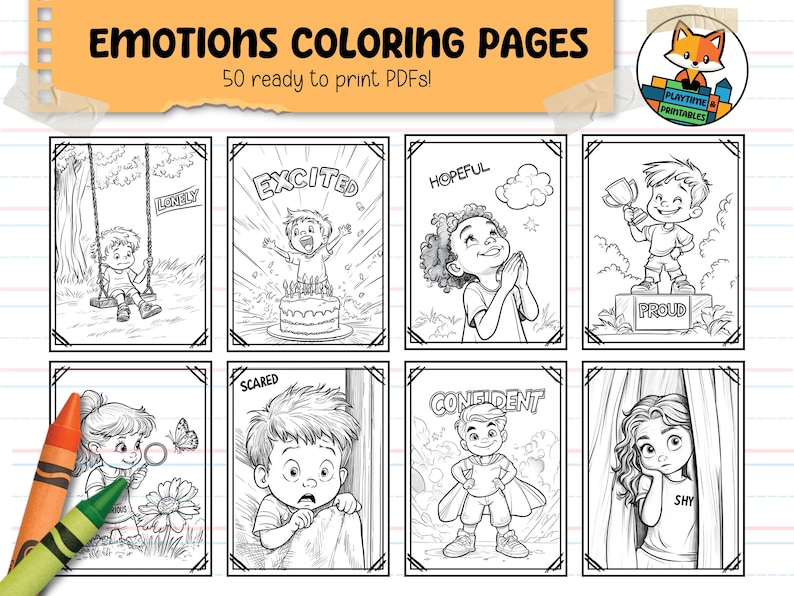 Emotions Coloring Pages for Kids - 50 Pages - Emotions - Mindfulness ...