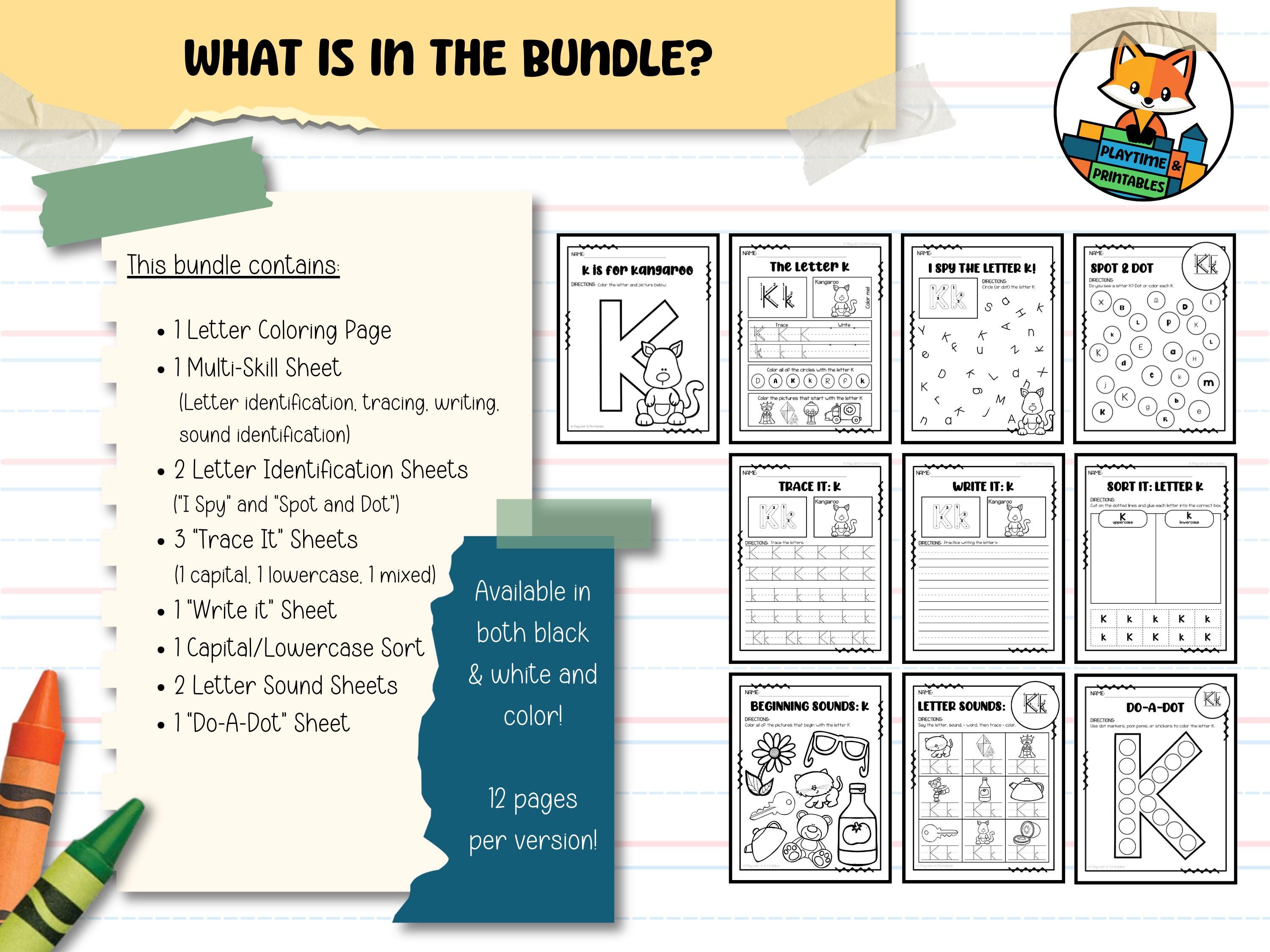 Letter K Alphabet Worksheet Bundle - 24 Pages - Preschool / Prek ...
