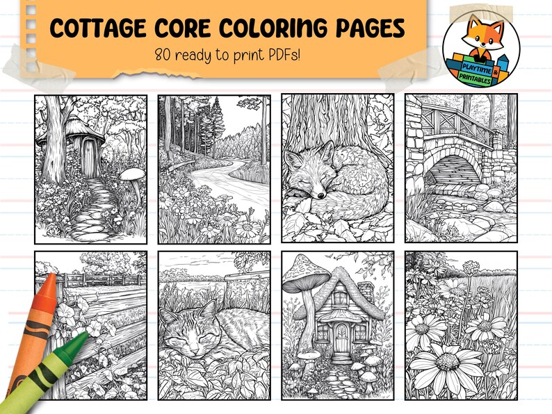Cottage Core Coloring Pages - 80 Pages - Rustic - Nature - Perfect for ...