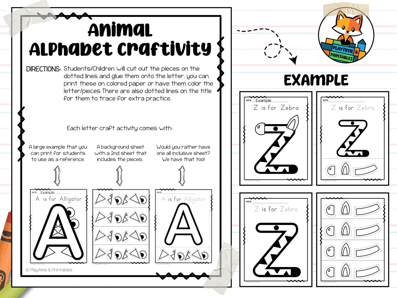Animal Alphabet Crafts, A-Z (all 26 Letters) - Multiple Printing ...