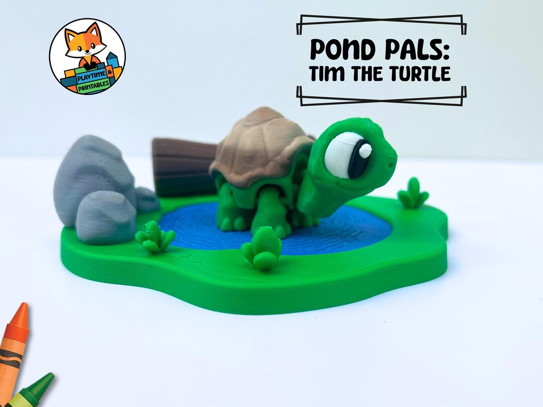 3D Printed Pond Diorama Set With Flexi Articulated Turtle| Fidget, Pond ...