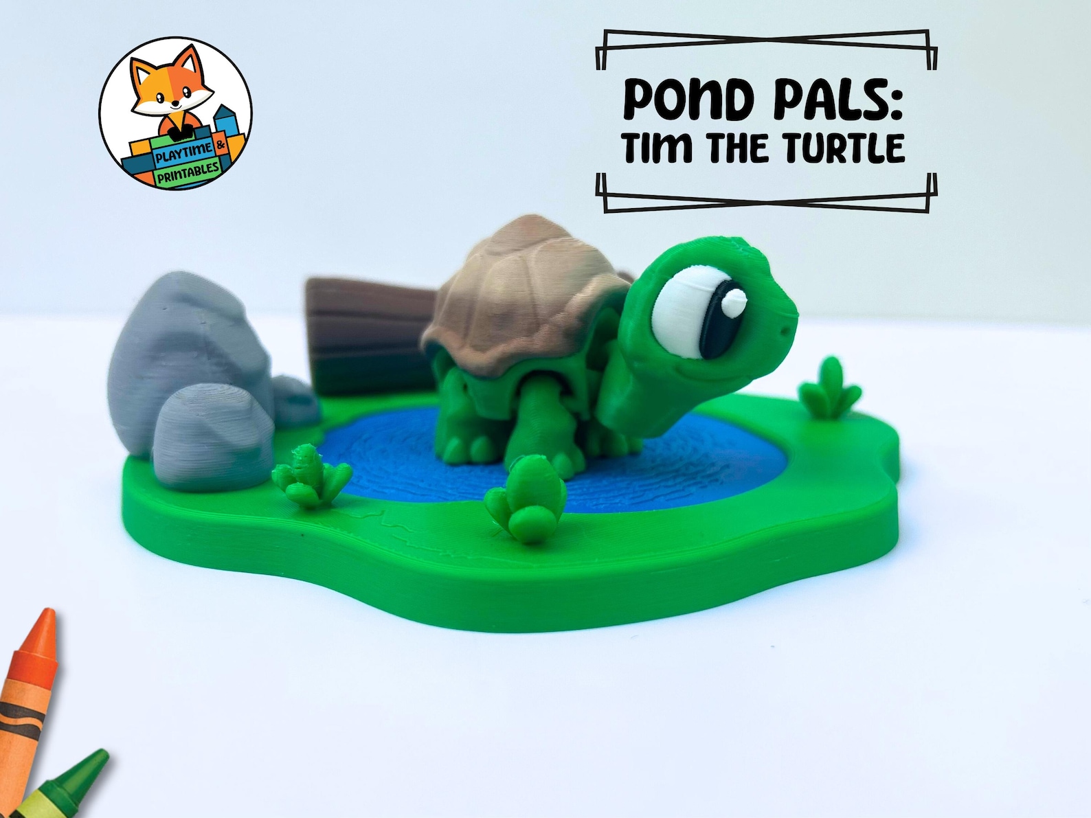 3D Printed Pond Diorama Set With Flexi Articulated Turtle| Fidget, Pond ...