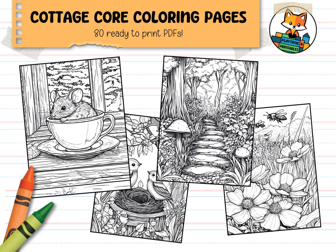 Cottage Core Coloring Pages - 80 Pages - Rustic - Nature - Perfect for ...