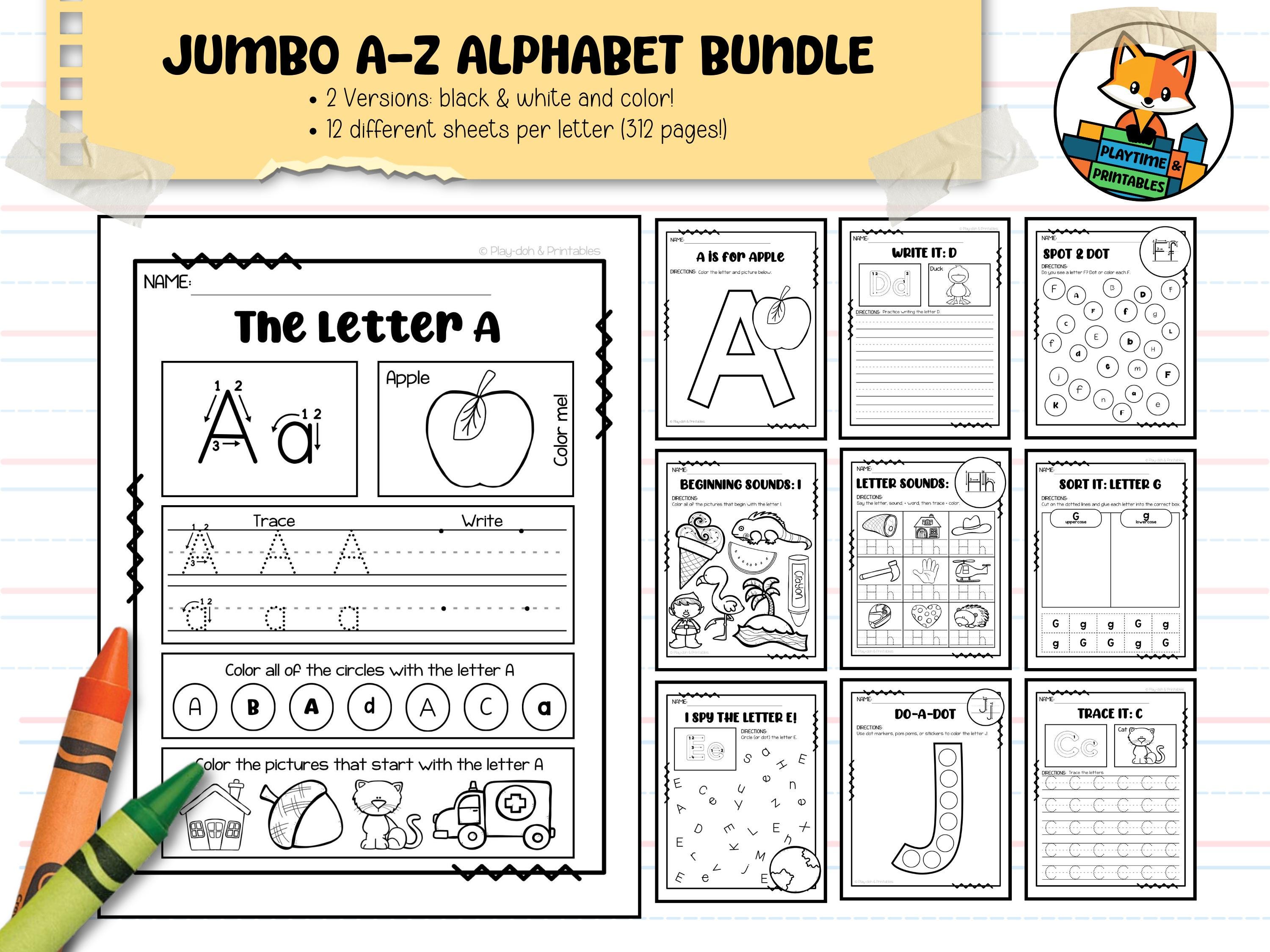 Jumbo A-Z Alphabet Worksheet Bundle - 312+ Pages - Preschool / Prek ...