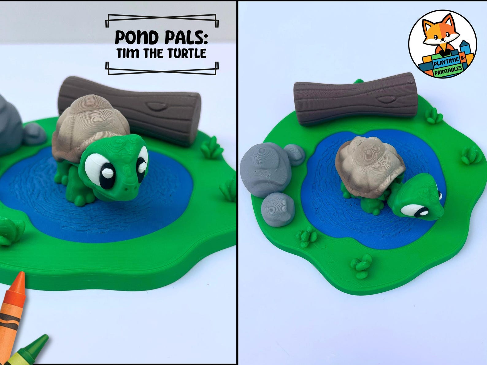 3D Printed Pond Diorama Set With Flexi Articulated Turtle| Fidget, Pond ...