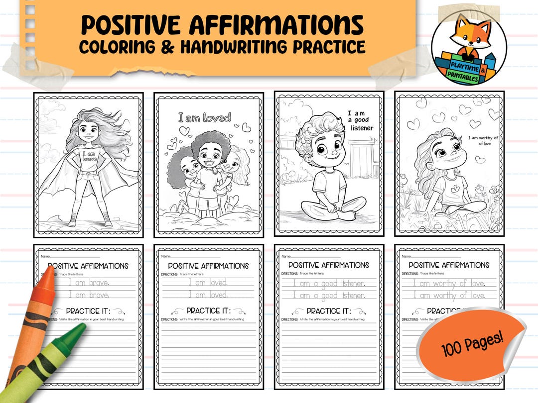 Positive Affirmations Coloring Pages and Handwriting Practice for Kids ...