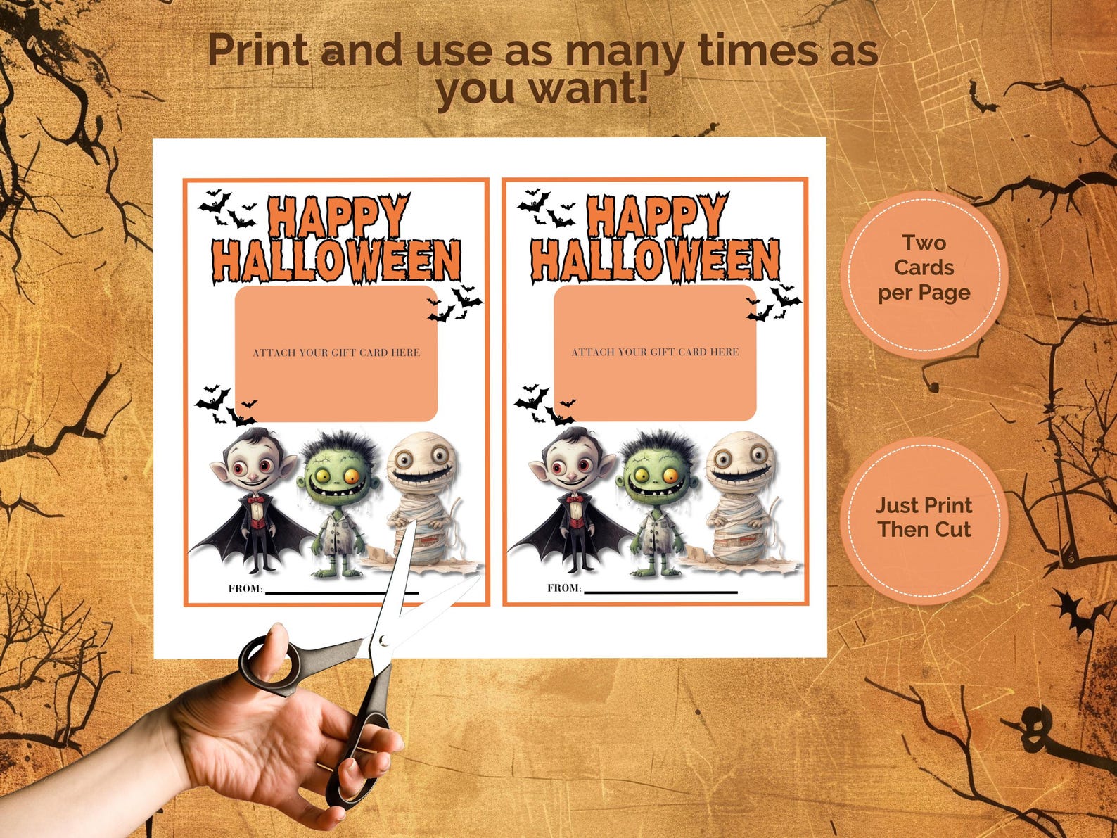 Halloween Gift Card Holder Printable Teacher Gift Last-minute Halloween ...